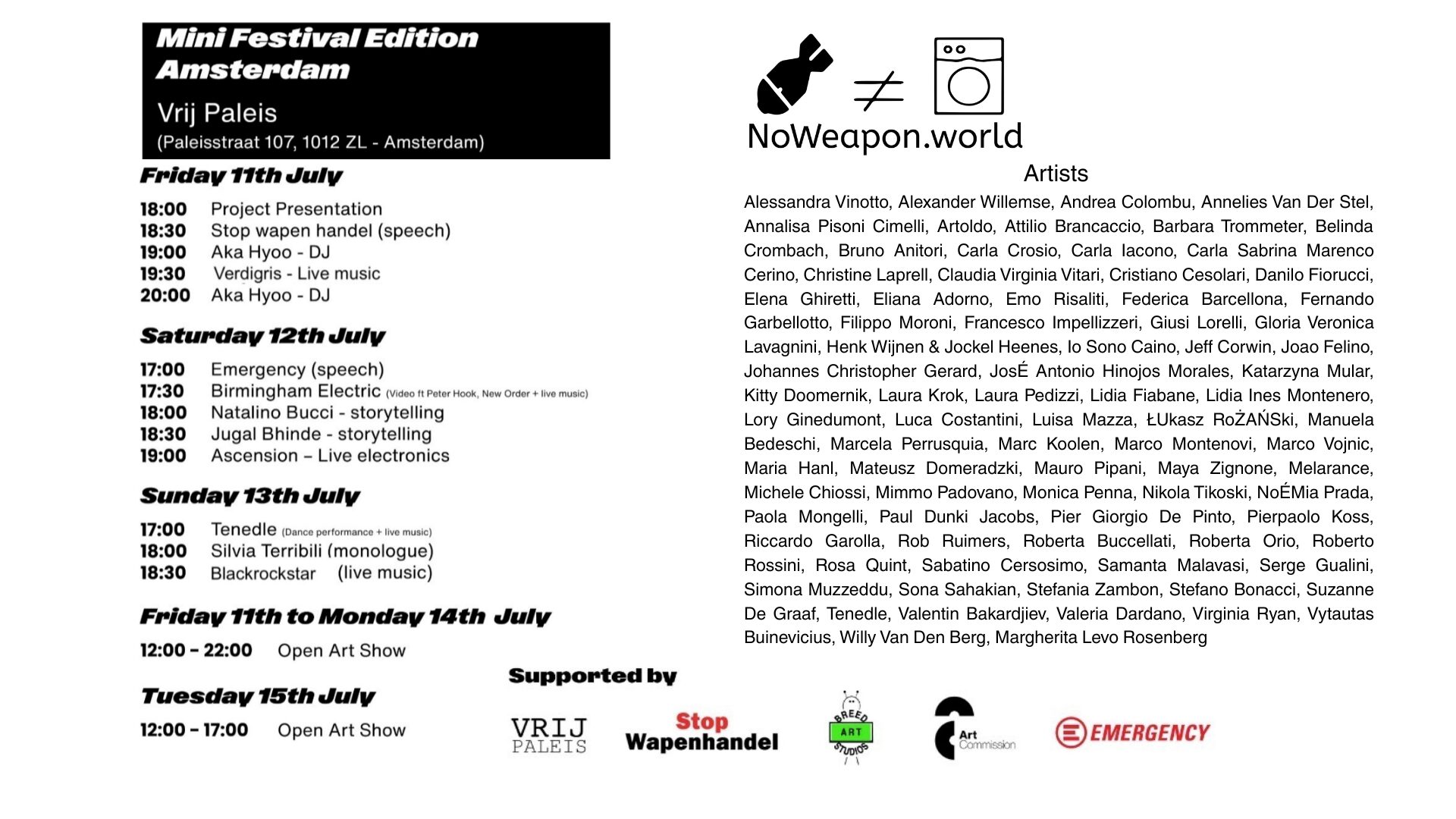 Mini Festival at Vrij Paleis Amsterdam Overview - NoWeapon.World